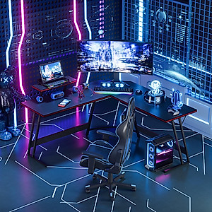 JUMMICO L Shaped Gaming Desk, 51 Inch Pc Corner Table, Computer Corner Desk with Monitor Stand for Home Office Sturdy Writing Workstation (Large, Black)