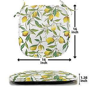 Ambesonne Nature Chair Seating Cushion Set of 4, Flowering Lemon Woody Plant Romance Habitat Citrus Fresh Background, Anti-Slip Seat Padding for Kitchen & Patio, 16"x16", Fern Green Yellow White