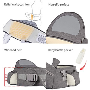 Baby Hip Seat Carrier Baby Waist Stool for Child Infant Toddler with Adjustable Strap Buckle Pocket Soft Inner Huge Storage (Dark Grey)