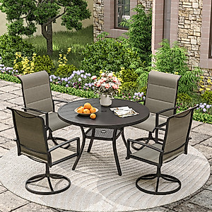 VICLLAX Patio Swivel Chairs Set of 2, Padded Textilene Fabric Outdoor Dining Chairs with Upgraded Base for Lawn Garden Backyard Deck, Black Frame