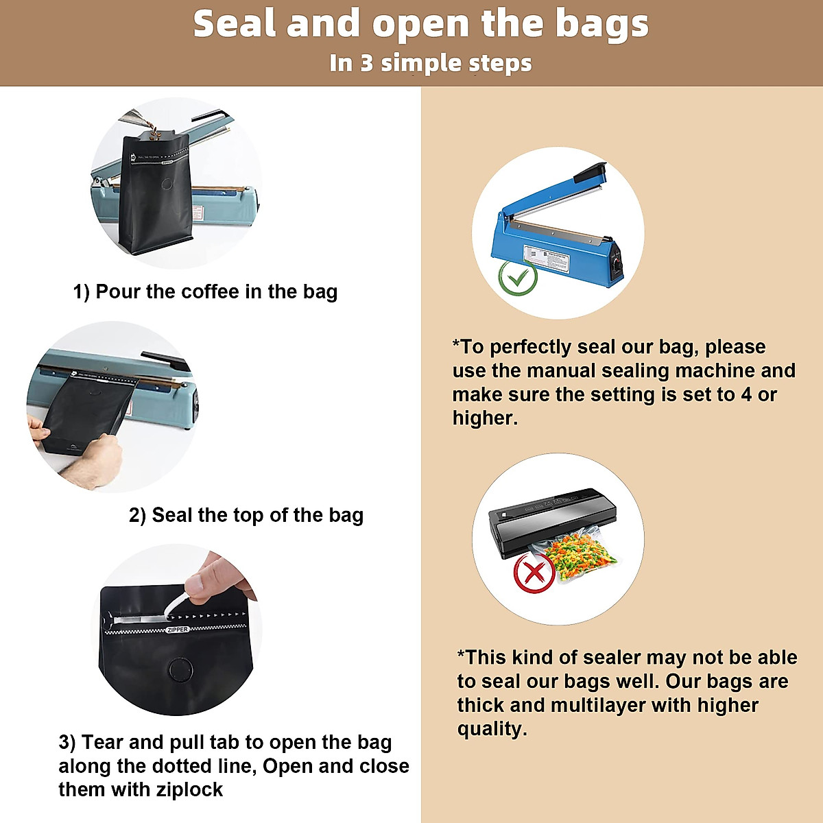 Pack of 50 1 LB Black Color Foil Coffee Bags - High Barrier Aluminum Foil - Flat Bottom Coffee Pouches with Degassing Valve, Food Storage Bags with Rsealable Zipper & Easy Open Tape (50 Pieces,