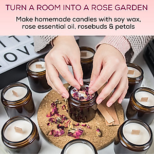 Dried Rose Petals and Rose Buds - Red - 1 Pound Edible Flowers - Use in Tea, Baking, Making Rose Water, Crafting, Wedding Confetti - Included Sample Bottle of Rose Absolute Essential Oil - by bMAKER