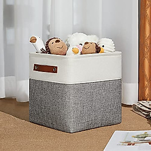 DULLEMELO Collapsible Bundle Baskets 2 Large Baskets 17"x12"x15" + 4 Cube Baskets 11"x11"x11"（White&Grey)