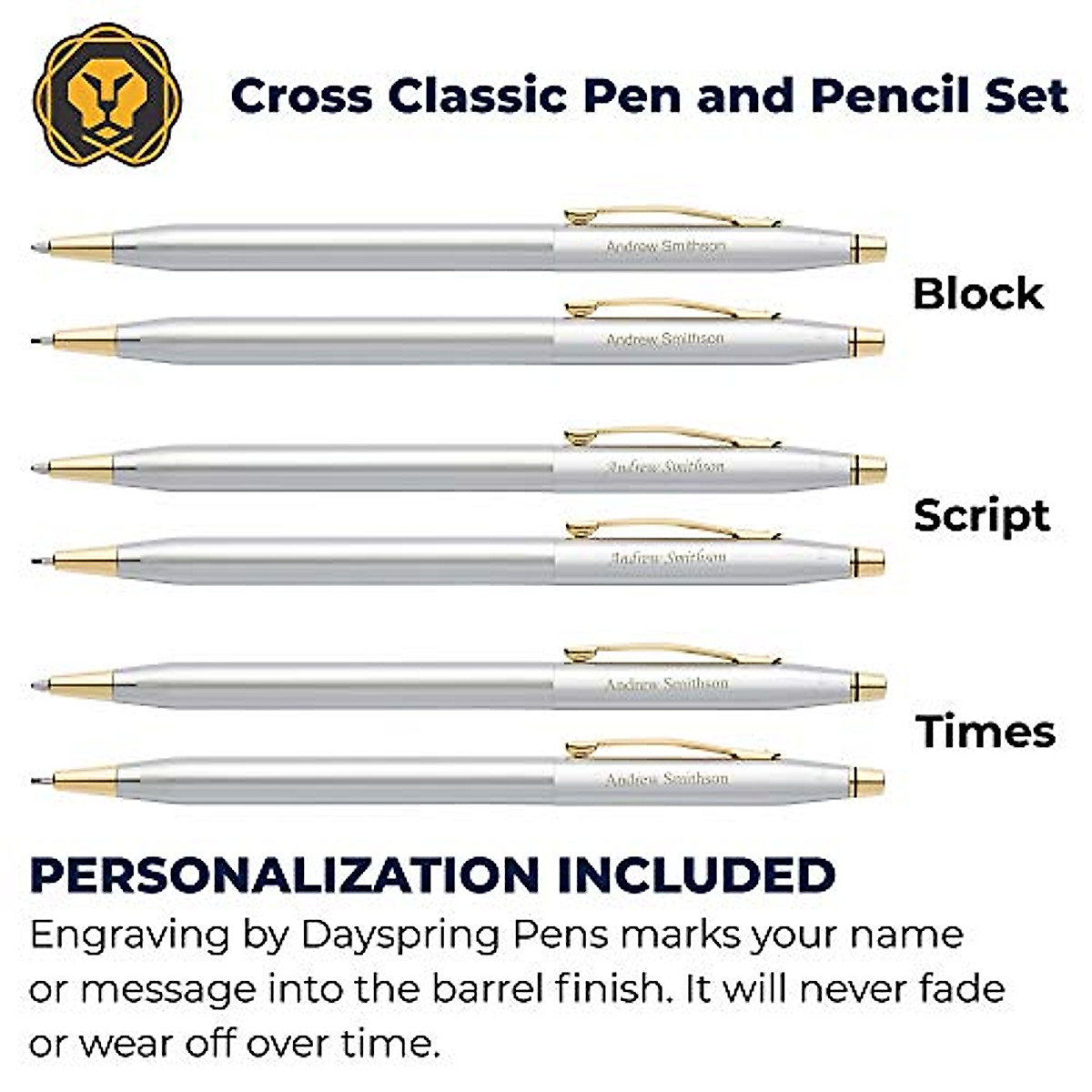 Dayspring Pens Engraved Cross Pen Set | Personalized Cross Classic Century Medalist Pen & Pencil Set. Custom Engraved With Your Name or Message