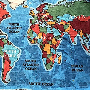 World Map Anti-Pill Premium No-Sew Throw Fleece Fabric Kit (72x60)