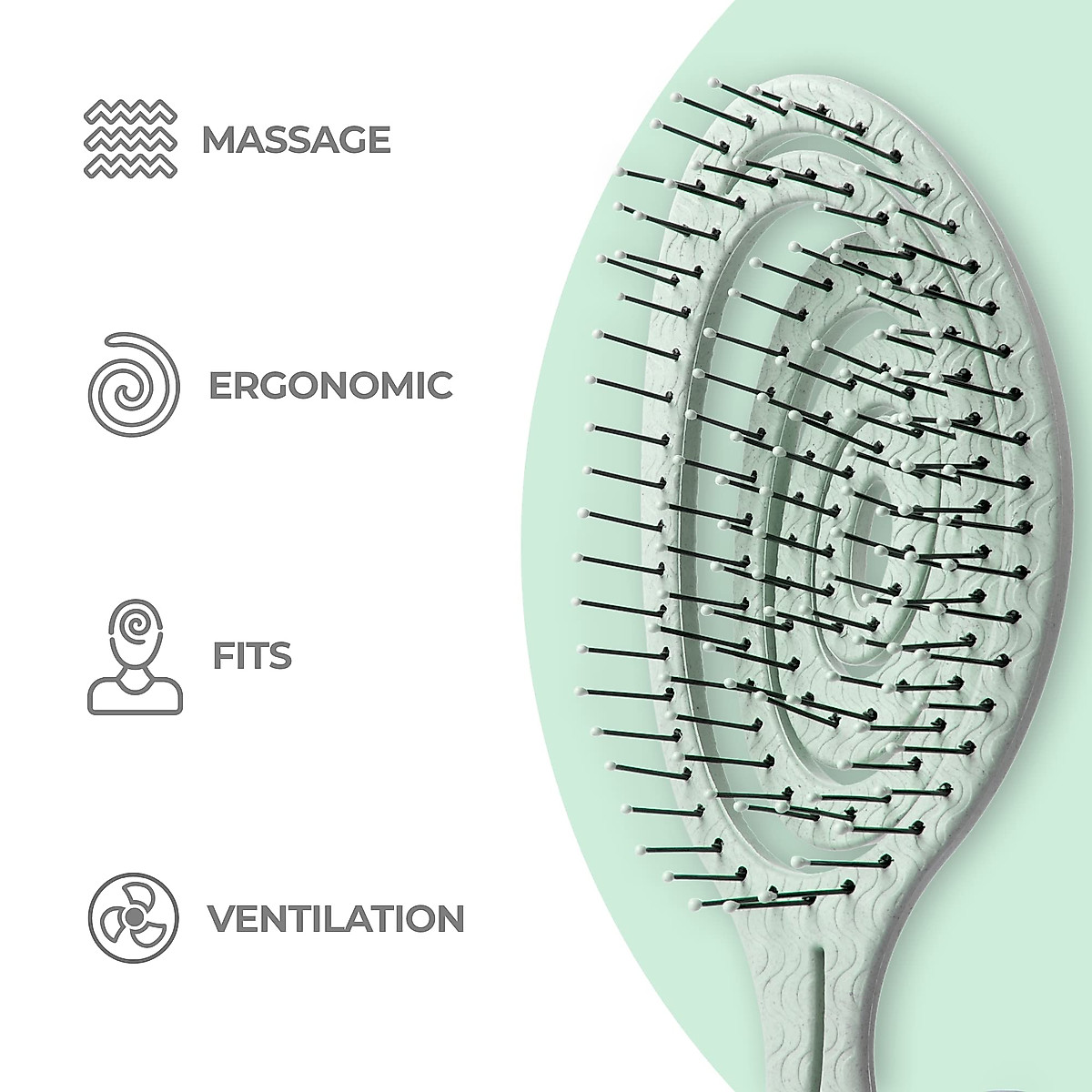 Ninabella Organic Detangling Hair Brush for Women, Men & Children - Does not Pull on Hair - Straightening Brushes for Straight, Curly & Wet Hair - Unique Spiral Hairbrush Green
