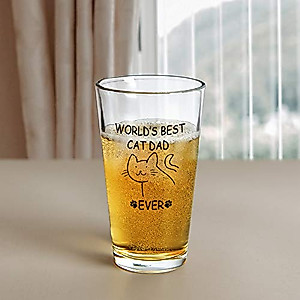 World's Best Cat Dad Ever Beer Glass, Novelty Gifts Idea for Dad Father Cat Dad Friends Men Cat Lover Pet Owner, Cat Lover Gift for Father’s Day Birthday Christmas, Funny 15Oz Drinking Beer Glass