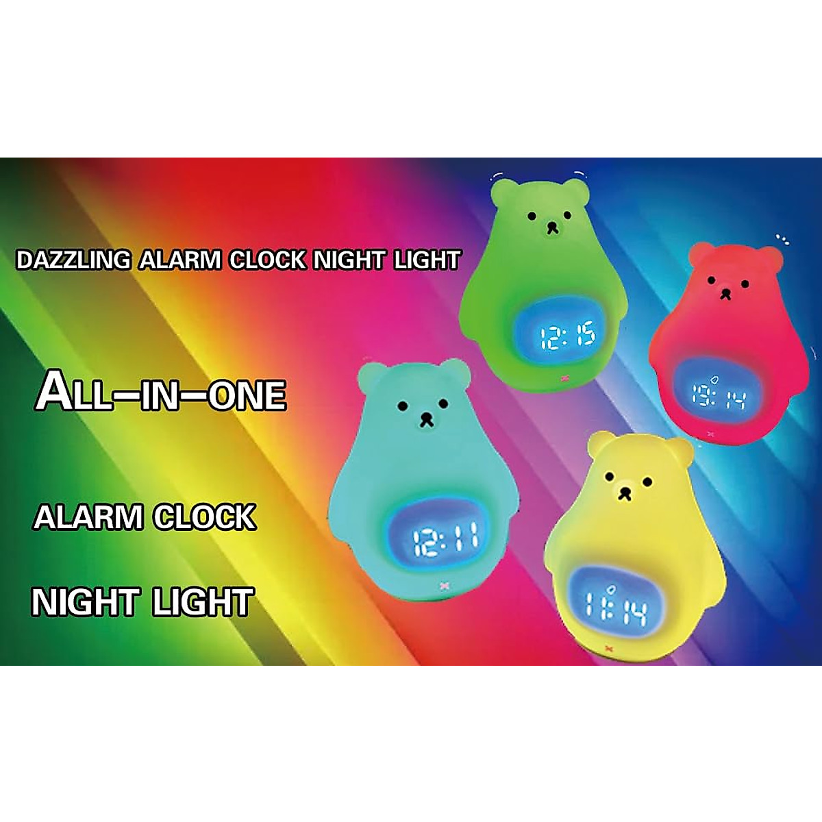 XENYYI Bear Lamp - Night Light with Alarm Clock, Remote Control, and 7 Light Modes，Nursery Night Light，Motion Activated Night Light，Silicone Portable Nursery Lamp