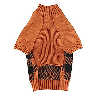 Orange Black Plaid Pet Halloween Holiday Clothes Pumpkin Dog Sweater for Small Dogs, Small (S) Size