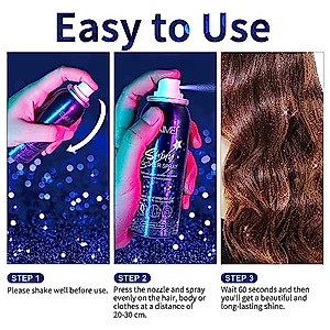 HANYWIL Body Glitter, Glitter Hairspray, Holographic Body Glitter Spray for Skin, Face and Hair, Quick Dry Glitter Spray, Temporary Shiny Spray for Clothes 2.11 Fl.oz