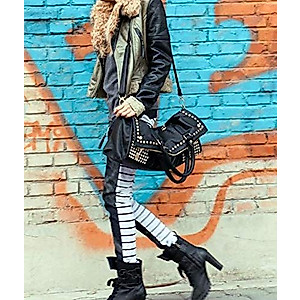 RainboSee Women Rivet Handbag Purse Tote Gothic Satchel Top-Handle Shoulder Crossbody Bag Black