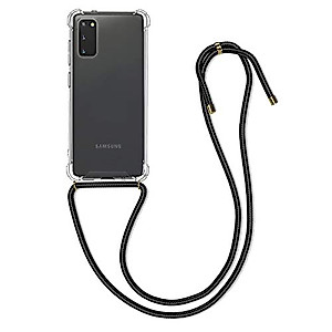 kwmobile Crossbody Case Compatible with Samsung Galaxy S20 Case - Clear TPU Phone Cover w/Lanyard Cord Strap - Black/Transparent