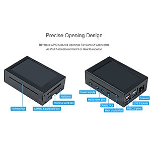 waveshare 3.5inch Display Aluminum Case for Raspberry Pi 4B, Compatible 3.5inch RPI LCD, with Heatsinks for Better Cooling, Precise Opening Design