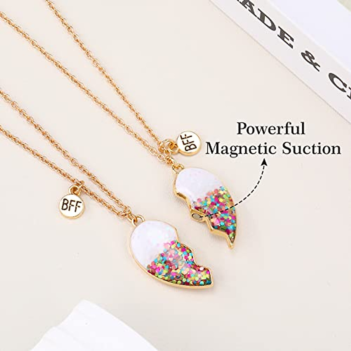 PAFUWEI Friendship Necklaces for 2 Girls,Pendant Bff Necklace Magnetic Matching Necklaces for Best Friend Half Heart Necklace Best Friend Necklaces for 2 Girls Sister