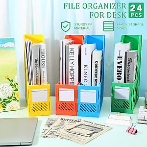 24 Pack Magazine File Holder Desk Organizer Foldable Vertical File Folder for Office Classroom Organization and Storage Desktop Binder Rack for Office Classroom Supplies (Red, Yellow, Blue, Green)