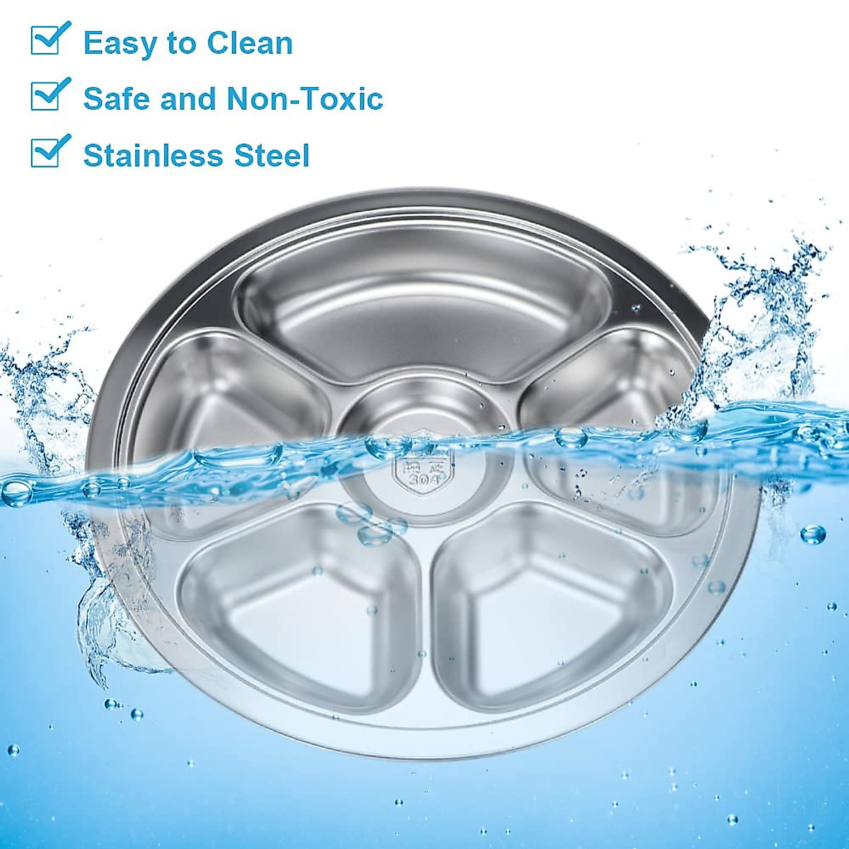 Litewoo Stainless Steel Round Divided Plate 6 Sections