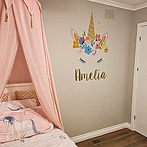 Unicorn Wall Decal Art Personalized Name Wall Decals Girls Bedroom Nursery Wall Decor Removable Vinyl Wall Stickers ND15 (24"W x 16"H inches)