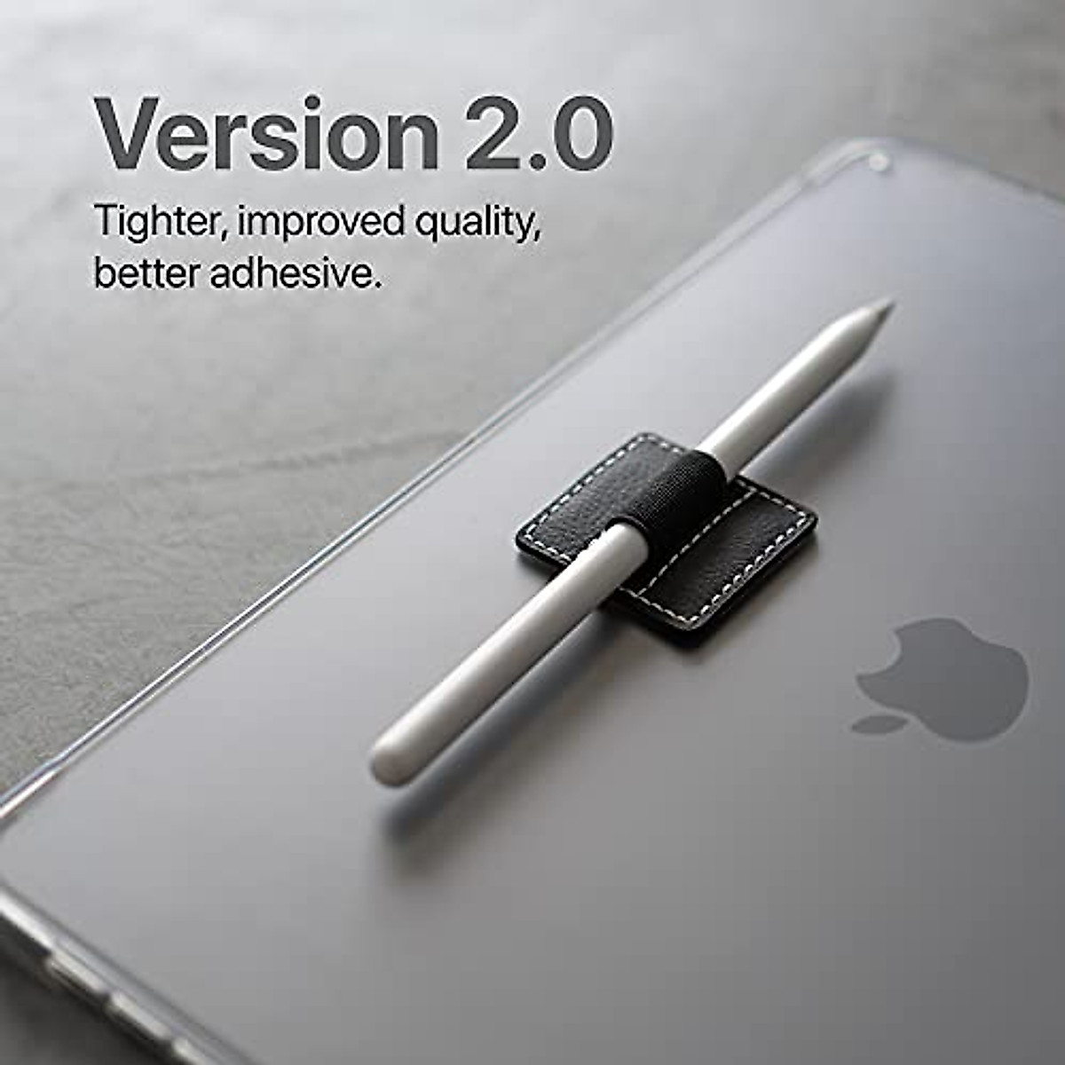 TineeOwl Pen Holder for Apple Pencil (Improved), Adhesive Loop for Books, Surface Laptop, Journal & More - 3M Self-Adhesive Vegan Leather Elastic Pencil Loop (3 PACK) - Black