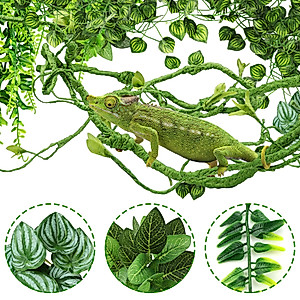 Bearded Dragon Tank Accessories for Habitat, QUOZUO Terrarium Hanging Plants Artificial Leaves Reptile Hide, Leopard Gecko Tank Accessories Snake Hide Terrarium Decor for Lizard Geckos Chameleon