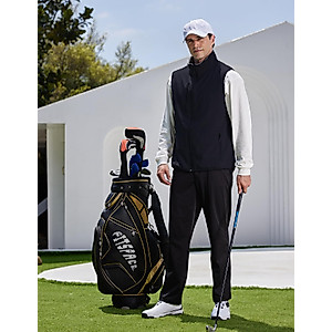 fit space Men's Lightweight Vest Softshell Sleeveless Windproof Jacket with Zipper Pcoket Cycling Travel Hiking Running Golf (Black, Large)