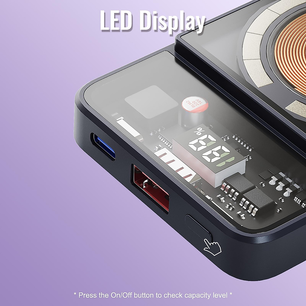 Miady Magnetic Battery Pack 10000mAh, PD 20W USB-C Fast Charging Power Bank/w Built-in Cables, Wireless Portable Charger for iPhone 15/14/13/12/11/... Series and Android Phones