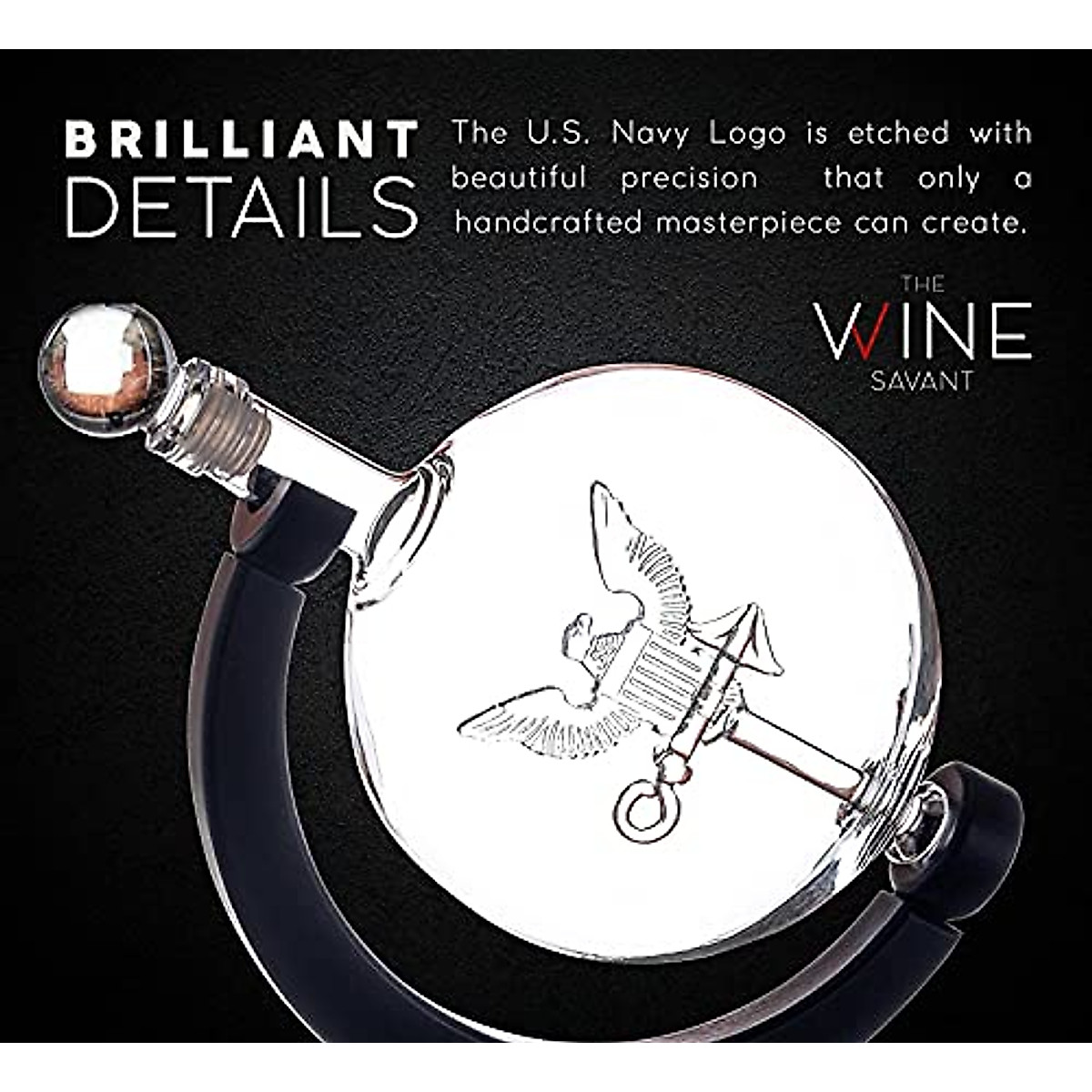 Globe Whiskey Decanter Set with 4 Liquor Glasses - Navy Whisky Decanter & Glass Set with Wood Base and 9 Whiskey Stones - Father's Day - Navy Gifts for Men - Bourbon and Scotch Military Gifts for Dad