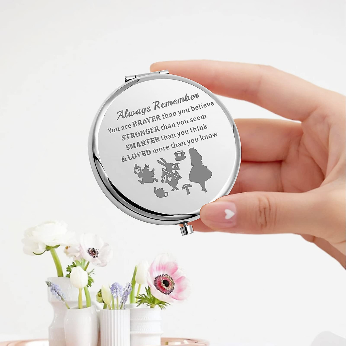 KEYCHIN Princess Pocket Mirror Fairy Tales Gift Always Remember You are Braver Stronger Smarter Than You Think Compact Makeup Mirror for Women Girls Teenagers (A Princess-S)