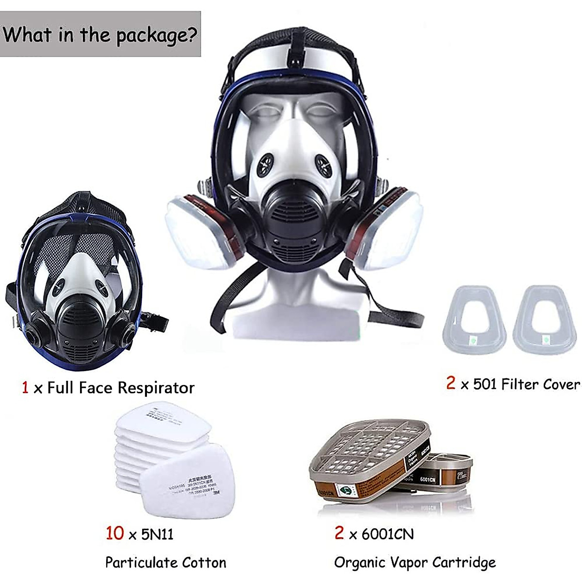 chengchuang 15IN1 Full-Face Respirators,Wide Field of View Lightweight, Widely Used in Paint spray, Chemical,Woodworking