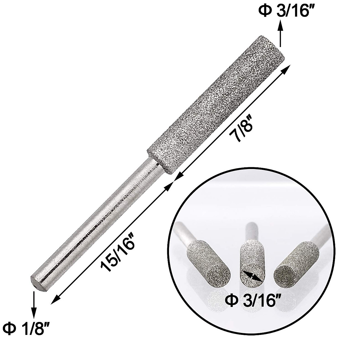 OIIKI 6 Pack Burr Grinding Stone File, Chainsaw Sharpener 3/16 Inch (Silver)