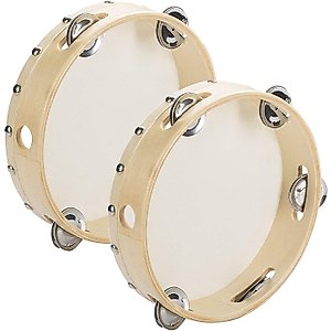 Tosnail Pack of 2 Pieces 7" Wooden Tambourine Hand Held Drum Bell, Single Row 5 Pairs Metal Jingles Percussion Musical Gift Educational Instrument for Kids and Adults