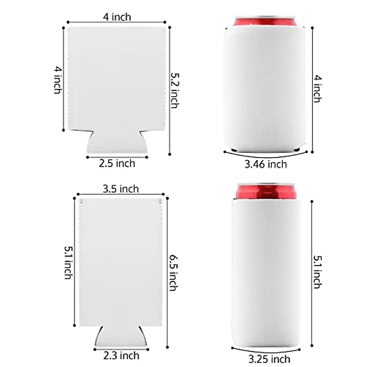 Blank Beer Can Coolers (60-Pack) Plain Bulk Collapsible Soft Insulated Blanks for Soda, Personalized Sublimation Sleeves for Weddings, Bachelorette Parties, HTV Projects (Black&White)