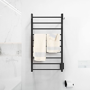 P&Bhusri Heated Towel Rack for Bathroom,Wall Mounted Electric Towel Rack with Timer and LED Indicator, 10-Bar Towel Warmer, Stainless Steel Matte Black, Hard-Wired/Plug-in