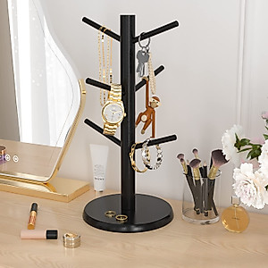 Wisuce Bamboo Coffee Mug Holder Tree, Thicker Base Coffee Cup Holder Stand for Counter, Mug Rack with 6 Hooks (Black)