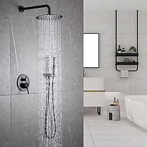 Aquaiaw Shower Arm and O-Ring Flange, 12 inch, Solid Brass, Round, Both 1/2 NPT Tapered Threads, Bent Shower Arm, Wall Mount Shower Head Extension Arm, Rainfall Shower Head Arm (Matte Black)