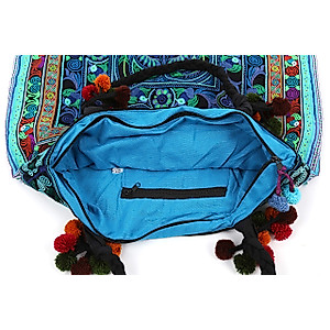 changnoi Unique Fair Trade Tote Bag Embroidered Fabric Large Size from Thailand (Bird Blue)