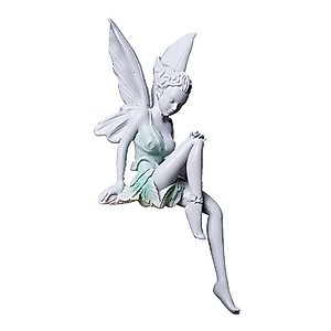 BWWNBY Sitting Fairy Statue Fairy Garden Sculpture Resin Craft Landscaping Yard Fairy Figurine Outdoor Indoor Fairy Garden Ornament for Home Office Desk Table Decoration(White)