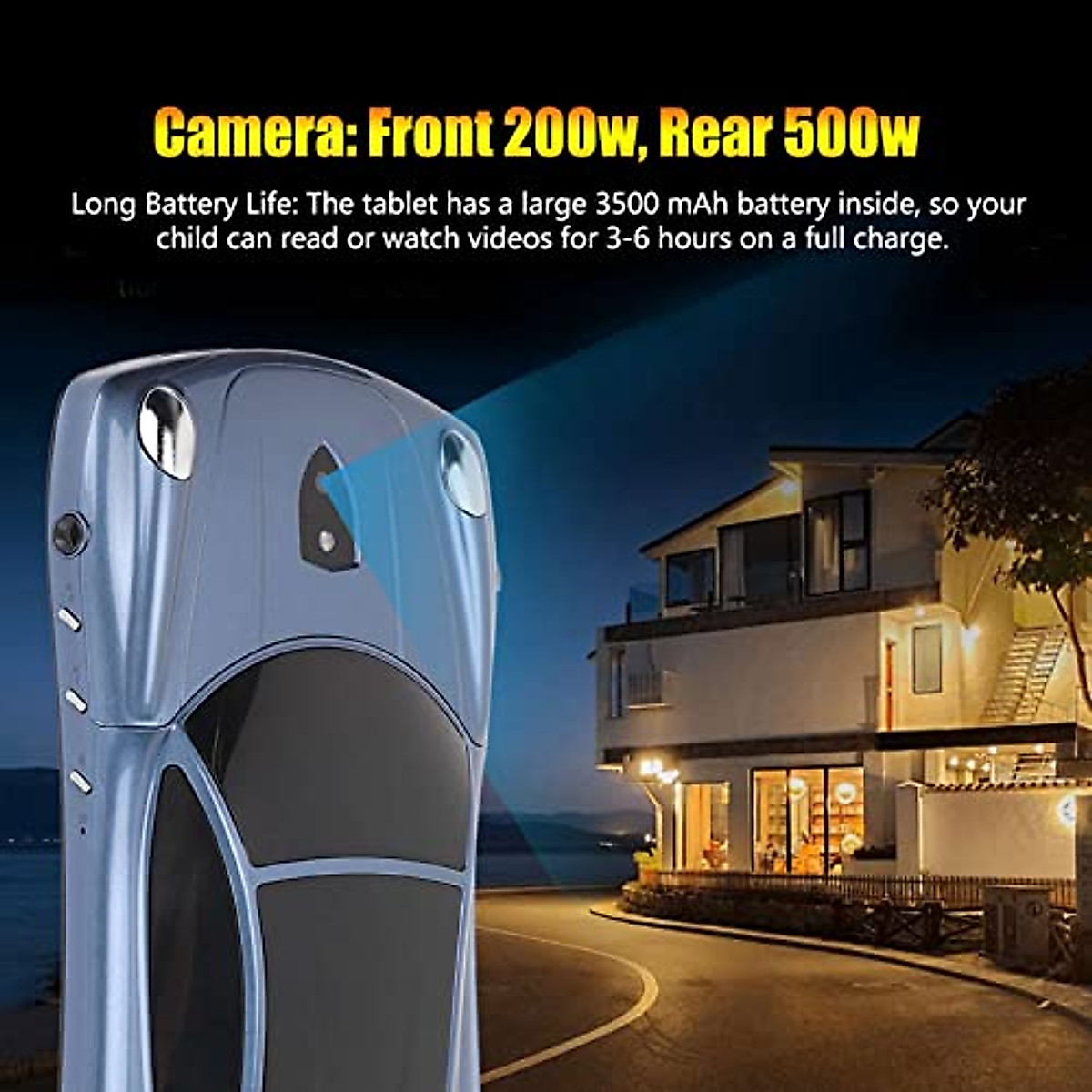 Vikye 7 Kids Tablet, 7 Display, 2G RAM 32G ROM 5G WiFi Dual Band LED Display Kids Tablet, Sports Car Shape Tablet PC Compatible with Android 10 (US Plug)