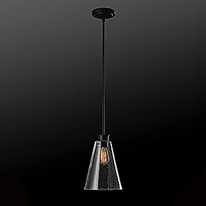 Globe Electric 61258 Gizele 1-Light Pendant Lighting, Matte Black, Seeded Glass Shade, 60W Vintage Edison Incandescent Bulb Included