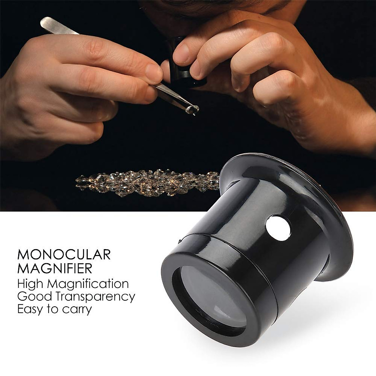 Jewelry Making Tools Portable Jewelry Loupe, Magnifying Glass, Portable Monocular Magnifier Watch Lens Reading Senior Low Vision Antique Models Jewelry Diamonds Gems Coins Stamps Rocks(5X)