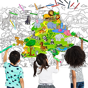 Zoo Jumbo Giant Coloring Poster for Kids 45 x 32 Inch Table Wall Coloring Pages Big Animals Huge Coloring Paper Large Coloring Sheets for Art Activities Kid Birthday Home