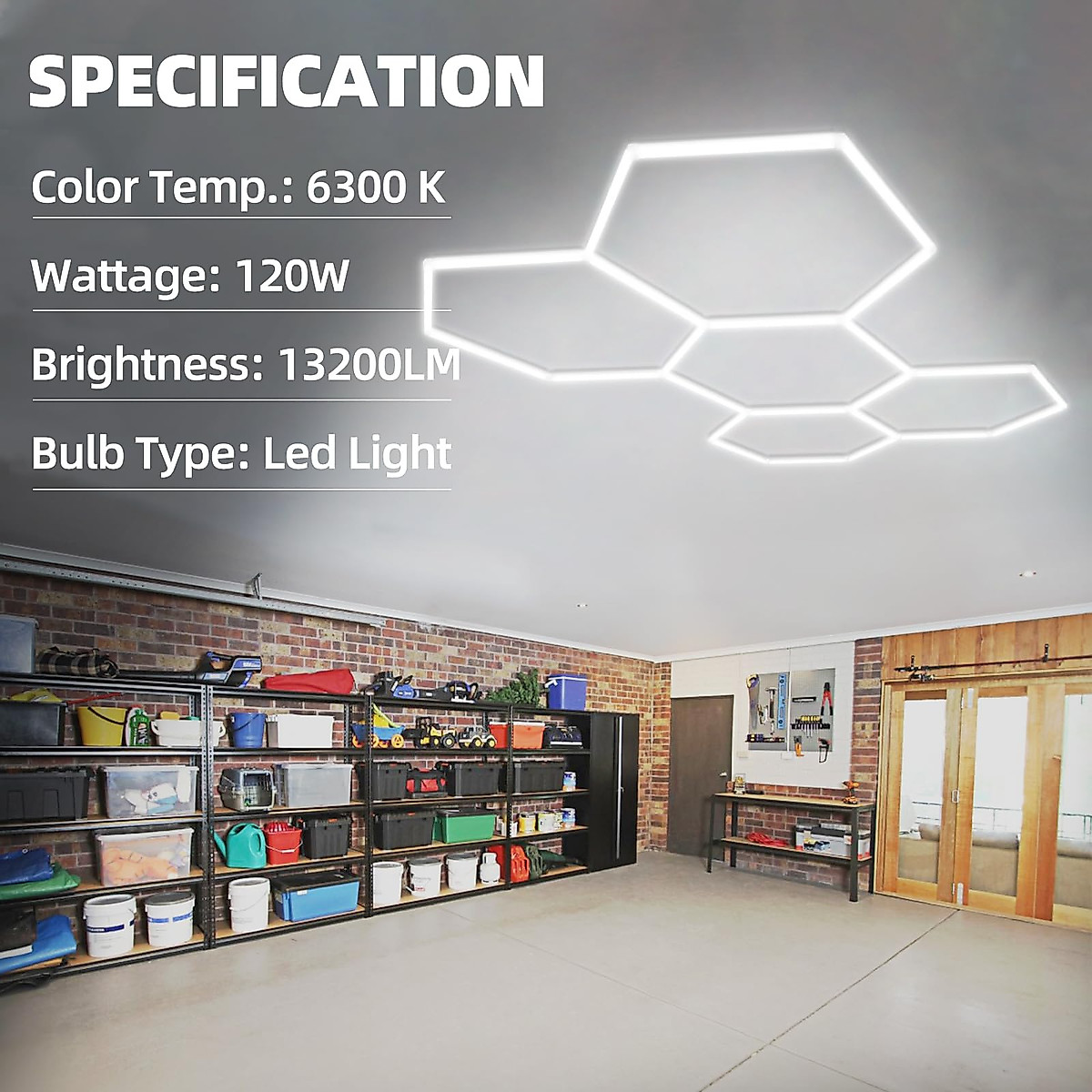 GooComfy Modern Hexagon LED Garage Light Fixture, 120W 13200LM 25 Pack Honeycomb Ceiling Light for Garage, Basement, Gaming Room, Warehouse, Gym, 5 Hexagon