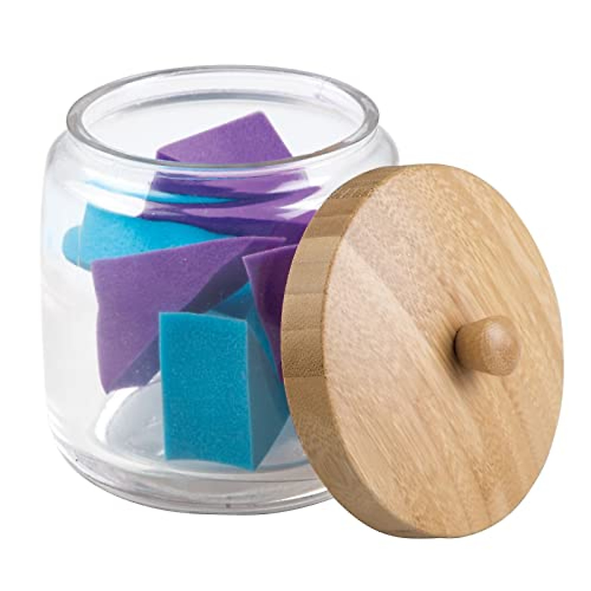 mDesign Small Apothecary Organizer Canister Jars - Glass Containers with Bamboo Lid for Bathroom, Organization Holder for Vanity, Counter, Brock Collection, 2 Pack - Clear/Natural