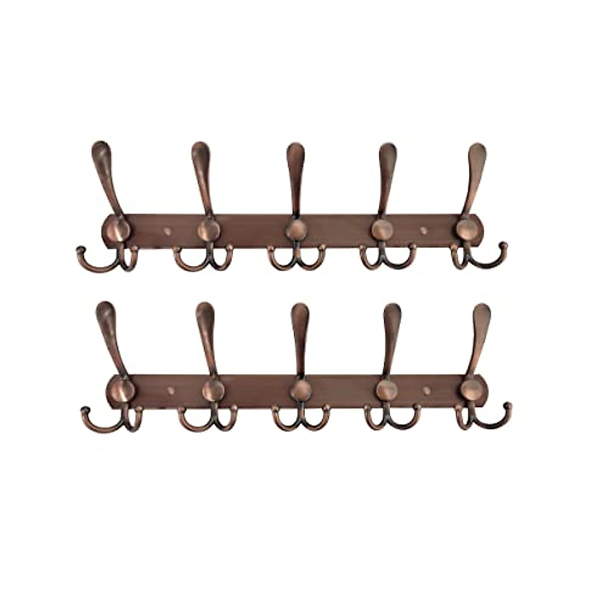 FairyCity Coat Rack Wall Mounted, Metal Heavy Duty Coat Hooks Rail,5 Tri Hooks Wall Coat Hanger Rack for Bedroom,Bathroom Dorm Hanging Towel Clothes Hat Jacket etc (Bronze-2 Pack)