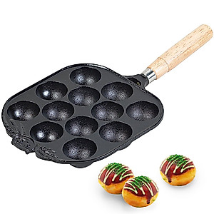 Happy Sales , Cast Iron Takoyaki Pan, 8" L x 7-3/8 D x 1-1/8 H, Black