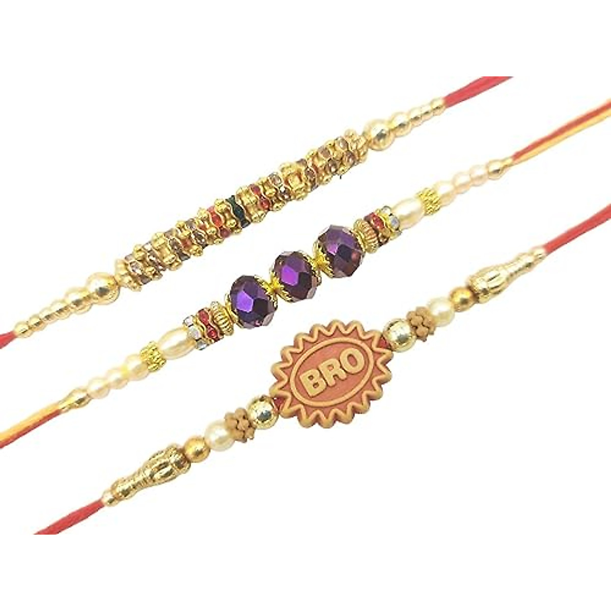 Palak Global Rakhi Bracelet for brother, Unique Design Bhabhi, Sister, Father and celebration with Family, Raksha Bandhan holy Rakhi. (Rakhi Bro Stone - Set of 3, Small) (PLK12)