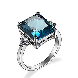 Sdouefos 925 Sterling Silver Vintage Blue Zircon Solitaire Ring Blue Sapphire Topaz Ring Women Wedding Fashion Jewelry (10)