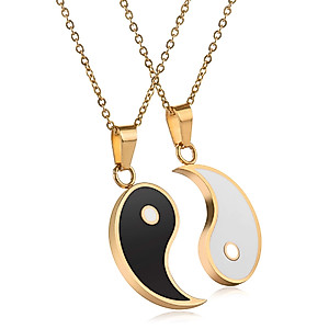 JUXINDA Yin and Yang necklace, personalized engraved stainless steel gold-plated puzzle pendant jewelry, suitable for couples necklaces with adjustable chains