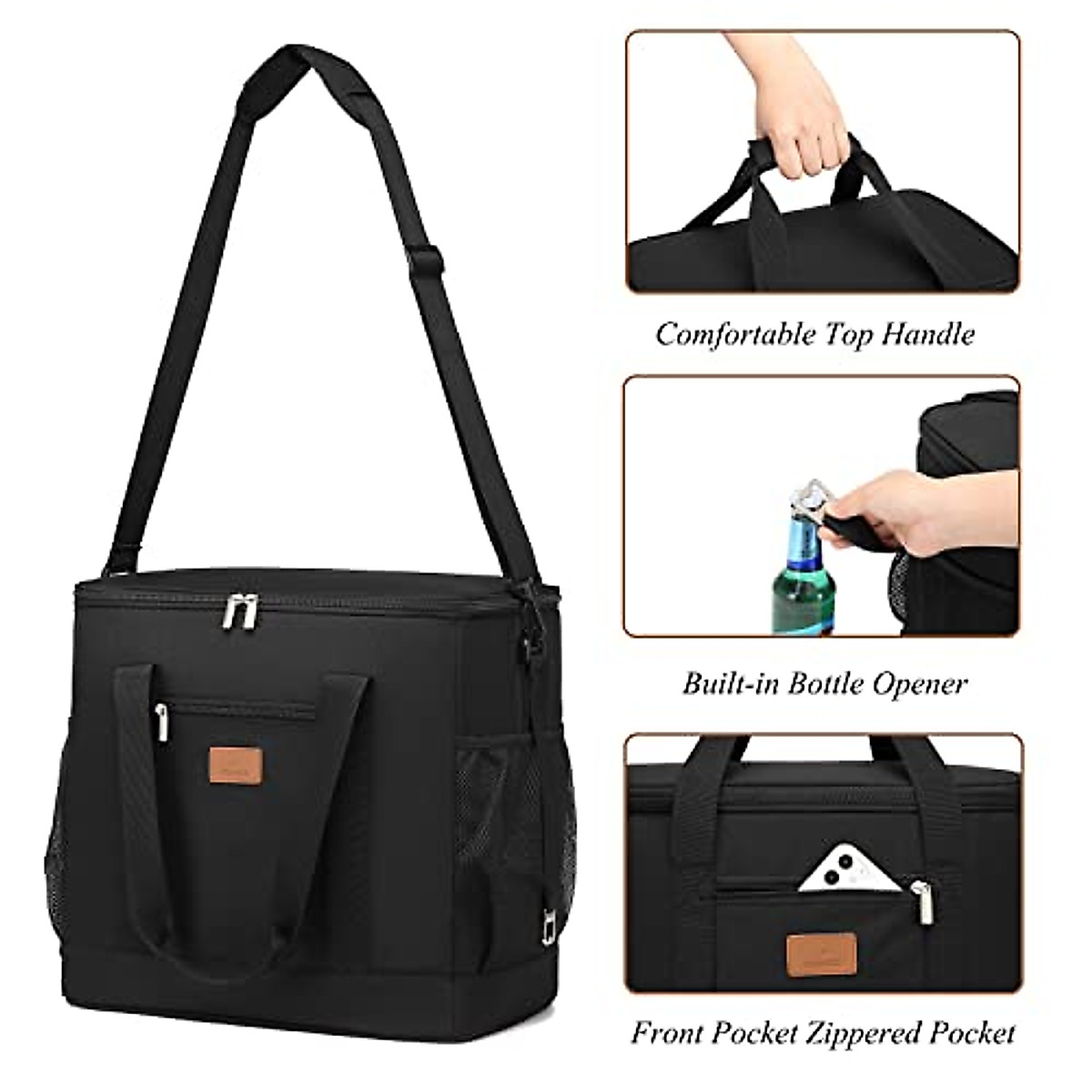 MOYAQI Large Soft Sided Picnic Cooler Bag 40L Insulated Leak Proof for 60 Cans of Beverage or Beer Storage, Collapsible Cooler Lunch Bag for Camping, Lunch, Beach, Picnic, Road Trips, Shopping, Travel