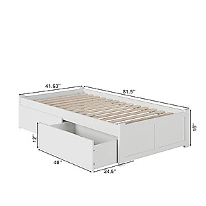 AFI Concord Twin XL Size Platform Bed with Footboard & Storage Drawers in White