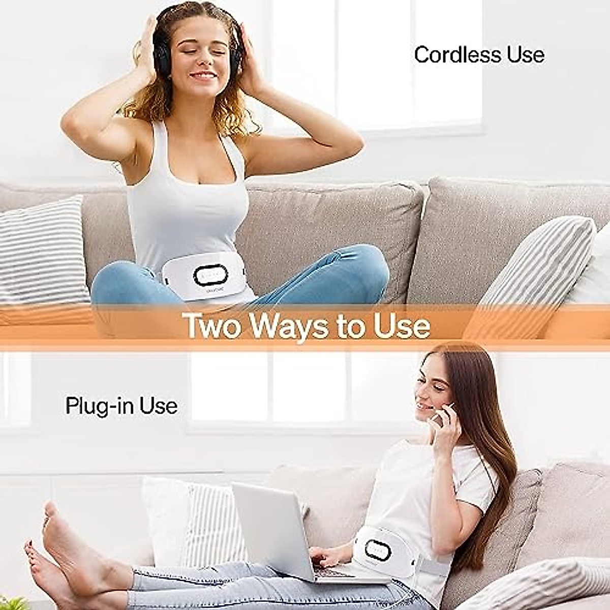 ONLYCARE Cramps Relief Heating Pad Period Heating Pad for Cramps, Menstrual Heating Pad Cordless Heating Pad Belt,Rechargeable Battery Operated Heating Pad5 Heat Levels Portable Heating Pads for Women